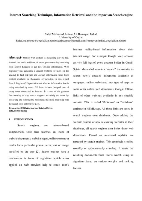 Pdf Internet Searching Technique Information Retrieval And The Impact On Search Engine