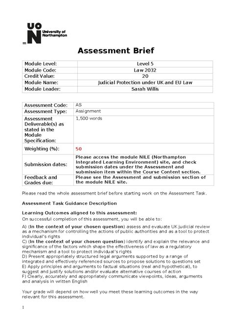 Law2032as1assessmentbrief 2324 Assessment Brief Module Level Level 5 Module Code Law 2032