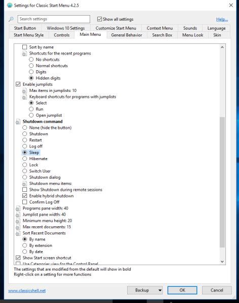 Set The Shutdown Action For The Classic Shell Start Menu