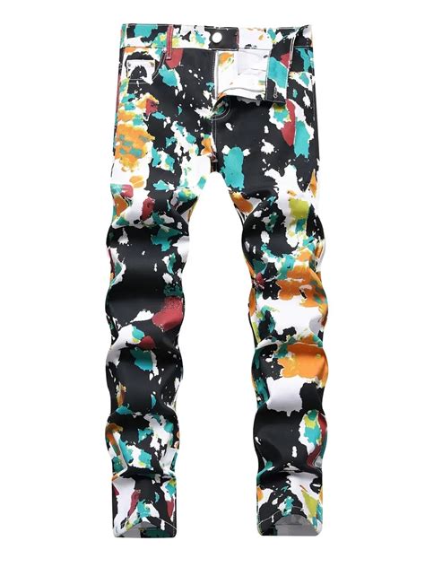 Slim Fit Splatter Pattern Jeans Mens Casual Street Style Temu Australia