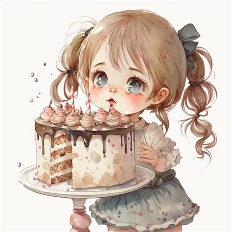 Anime Girl Blowing Out Candles On A Cake With A Plate Generative Ai