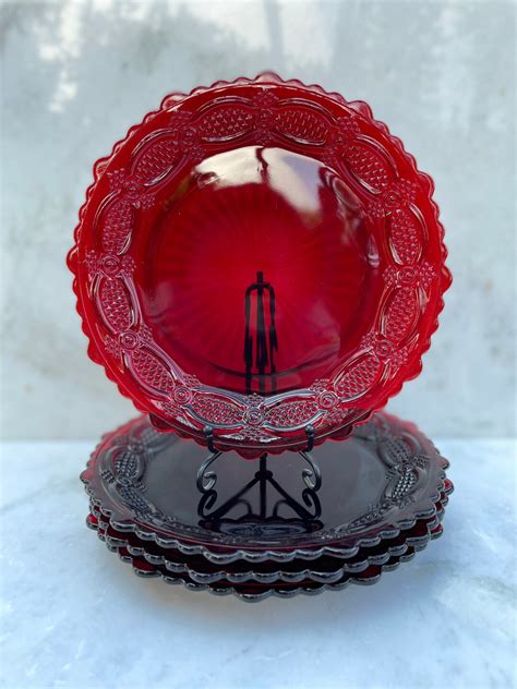 Vintage Ruby Red Glass Salad Plates Avon Cape Cod Collection 1876 Set