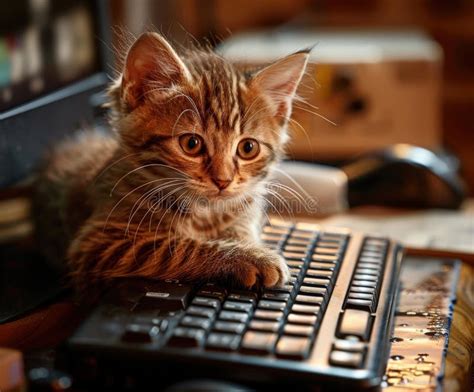 Gatito De Tabla Usando Teclado De Computadora Stock De Ilustración