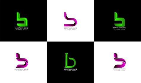 그라데이션 문자 B 로고 디자인 세트 프리미엄 벡터