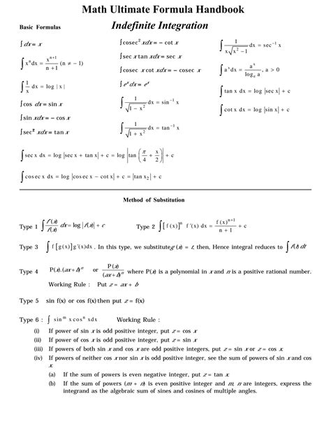 SOLUTION: Math ultimate formula book indefinite integration for class ...