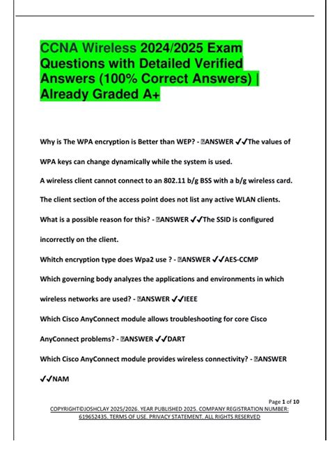 Ccna Wireless 2024 2025 Exam Questions With Detailed Verified Answers 100 Correct Answers