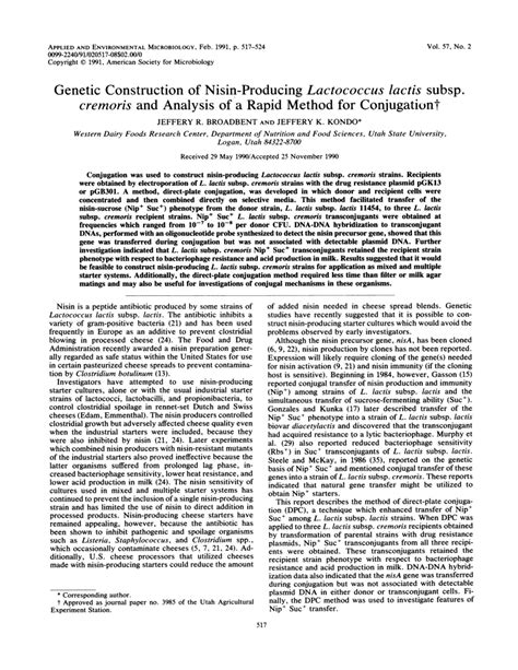 Pdf Genetic Construction Of Nisin Producing Lactococcus Lactis Subsp Cremoris And Analysis Of