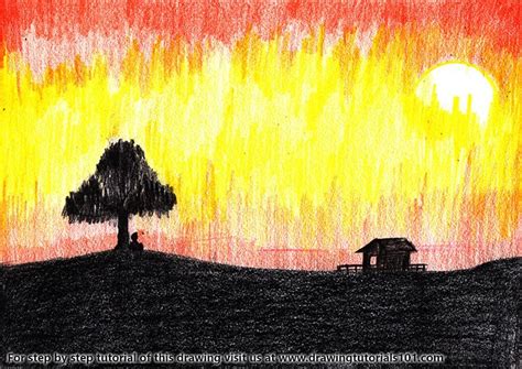 How To Draw A Beautiful Sunset With Colored Pencils Adding Colors To