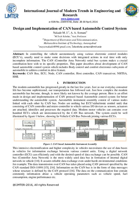Pdf Design And Implementation Of Can Based Automobile Control System