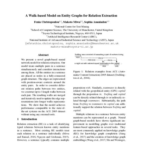 A Walk Based Model On Entity Graphs For Relation Extraction Acl Anthology