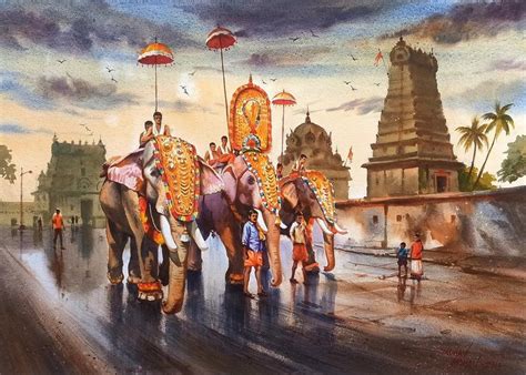 Buy South Indian Temple Painting Original Watercolor Painting Elephant