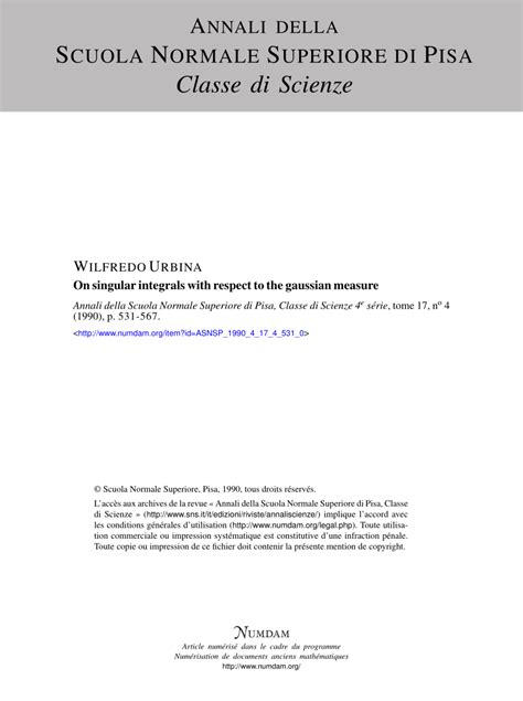 Pdf On Singular Integrals With Respect To The Gaussian Measure