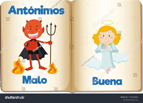 Illustrated Word Card Featuring Antonyms Spanish Stock Vector Royalty