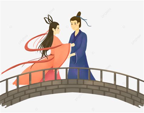 Qixi 축제에서 Cowherd와 Weaver Girl 까치 다리를 만나십시오 치시 축제 카우보이 직공 Png 일러스트 및
