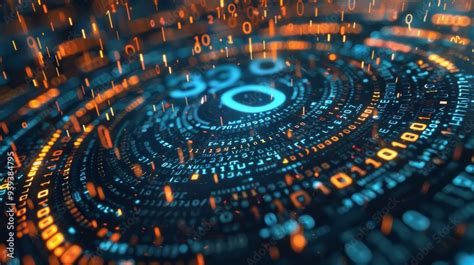 An Abstract Portrayal Of Digital Data Flow Featuring Binary Code And Circular Patterns