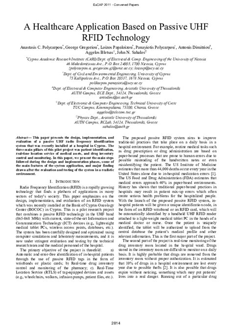 Pdf A Healthcare Application Based On Passive Uhf Rfid Technology