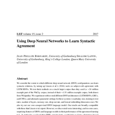 Using Deep Neural Networks To Learn Syntactic Agreement Acl Anthology