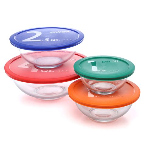 Pyrex Smart Essentials 4 Piece Mixing Bowl With Colored Lid Set