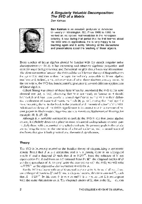 A Singularly Valuable Decomposition The Svd Of A Matrix