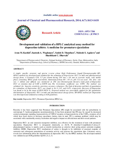 Pdf Development And Validation Of A Hplc Analytical Assay Method For Dapoxetine Tablets A