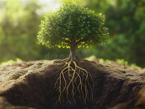 Tree With Deep Roots Showcasing Nature S Resilience And Strength Stock Illustration