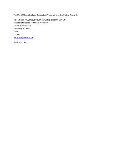 Pdf Use Of Theoretical And Conceptual Frameworks In Qualitative Research