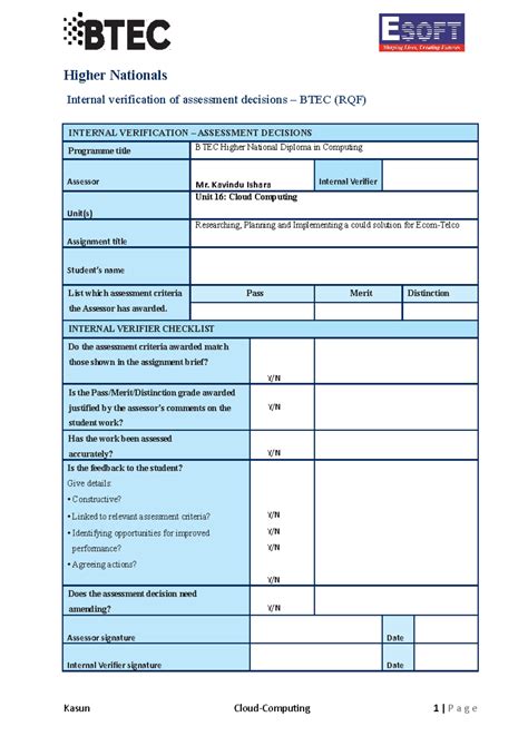 Higher Nationals 132 Higher Nationals Internal Verification Of Assessment Decisions Btec