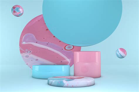 파스텔 배경에 고립 된 구와 최소한의 분홍색과 파란색 연단 기하학적 모양 0명에 대한 스톡 사진 및 기타 이미지 0명 3차원 형태 공란 Istock
