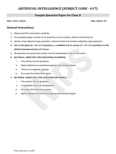 Ai Class 10 Sample Paper 1 Pdf Machine Learning Artificial