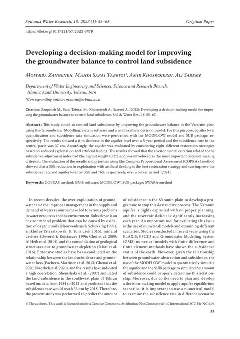 Pdf Developing A Decision Making Model For Improving The Groundwater Balance To Control Land