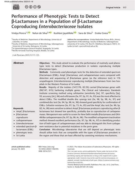 Pdf Performance Of Phenotypic Tests To Detect β Lactamases In A
