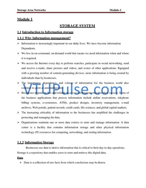 San Module 1 Notes Vtupulse Module 1 Storage System 1 Introduction To