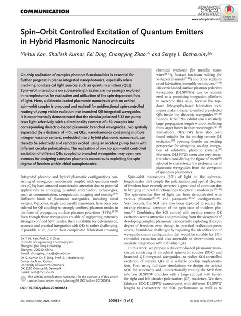 Pdf Spinorbit Controlled Excitation Of Quantum Emitters In Hybrid