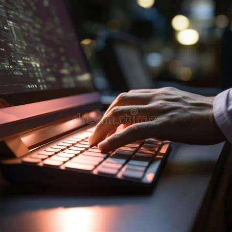Close Up Of Male Hands Typing On Laptop Keyboard Indoors Ai