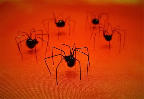 Handmade Black Widow Spiders Five Spiders Realistic Faux Black Widows
