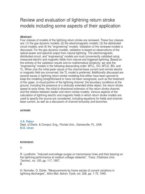 Lightning Return Stroke Models Pdf Lightning Electromagnetic