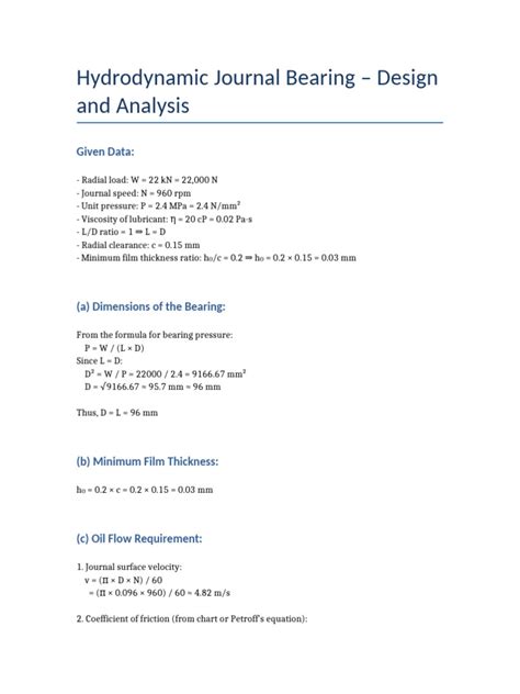 Hydrodynamic Journal Bearing Design Pdf