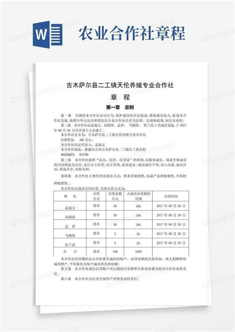 农业合作社章程word模板下载编号qjxajkom熊猫办公