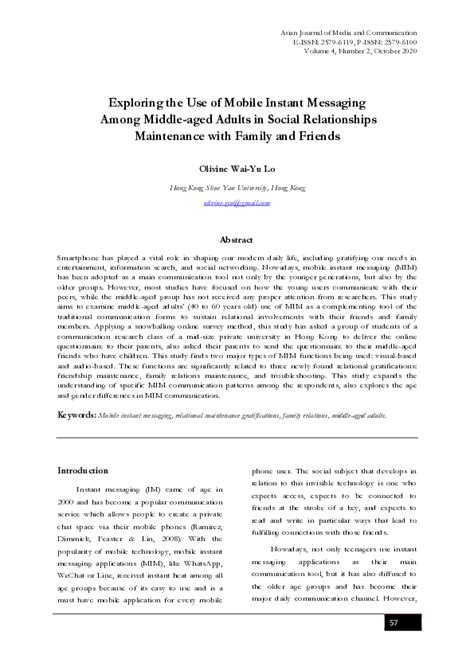 Pdf Exploring The Use Of Mobile Instant Messaging Among Middle Aged Adults In Social