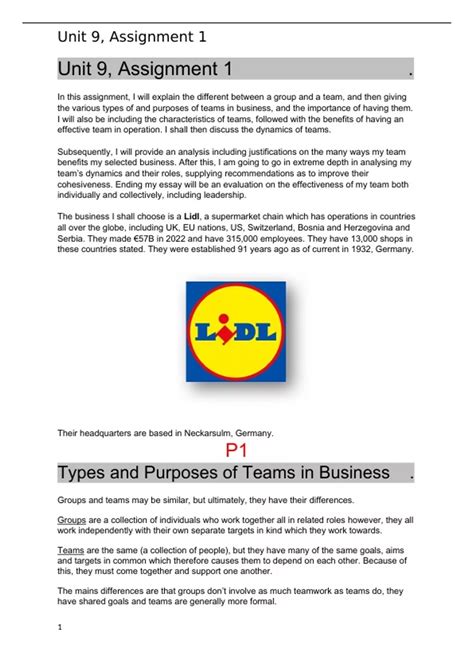 Unit 9 Team Building Assignment 1 DISTINCTION P1 P2 P3 P4 M1