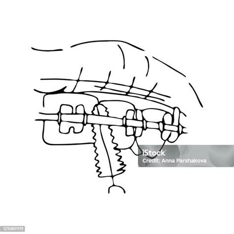 치열 교정 기중기 치과 손 브러쉬 사이의 치간 거리를 청소하십시오 제품 개인 구강 위생 욕실 벡터 격리 플랫 낙서 현실적인