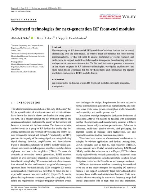 Advanced Technologies For Next‐generation Rf Front‐end Modules Request Pdf