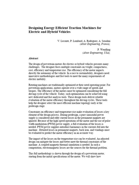 Designing Energy Efficient Traction Machines For Electric And Hybrid Vehicles Pdf Electric