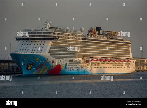 The Norwegian Breakaway Cruise Ship Docked At Barcelona Port Norwegian