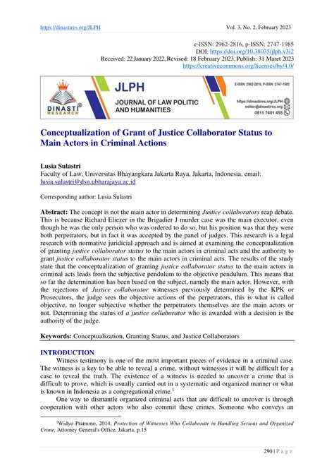 Pdf Conceptualization Of Grant Of Justice Collaborator Status To Main