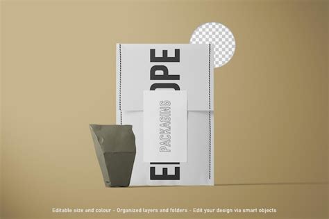 正面図紙発送封筒包装モックアップ3dレンダリング Premium Psd