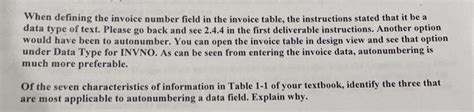 Solved When Defining The Invoice Number Field In The Invoice Chegg Com