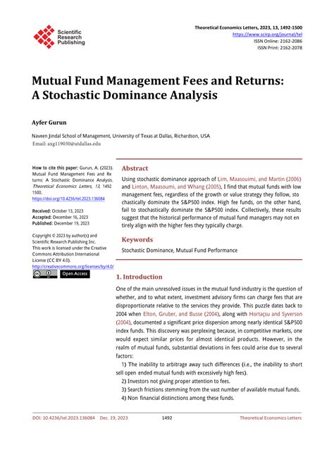 Pdf Mutual Fund Management Fees And Returns A Stochastic Dominance