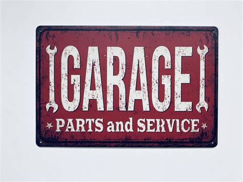 【未使用】ブリキ看板 20×30㎝ Garage Parts And Service ガレージ 車 お洒落に アメリカンガレージ ヴィンテージ