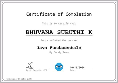 Bhuvana Suruthi On Linkedin Completed Java Fundamentals With Coddy Team Excited To Apply New